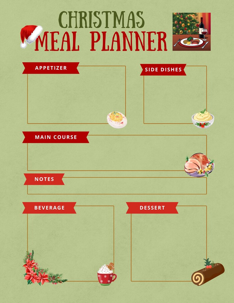 Printable Christmas Dinner Planner: Menu & Checklist Printable (digital ...