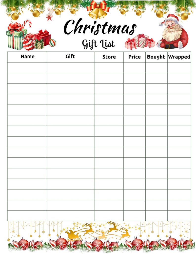 Vintage Style Christmas Gift List, Holiday Shopping Tracker (printable ...