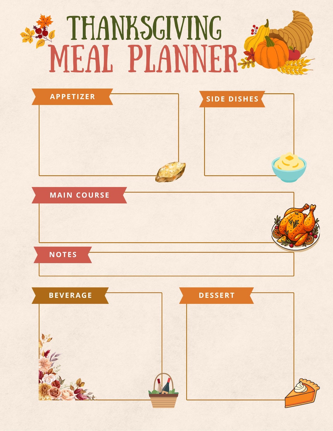 Printable Thanksgiving Dinner Planner: Menu & Checklist Printable ...