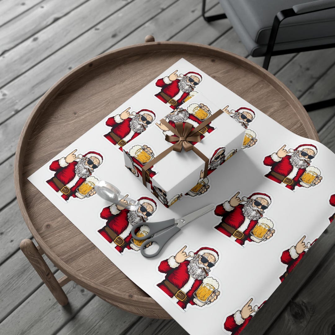 Rockin' Santa Gift Wrap Paper, Holiday Wrapping Paper, Christmas Gift ...