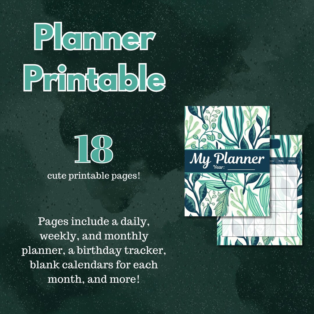 Planner Printable: Green Botanical Planner Pages, Weekly Planner ...