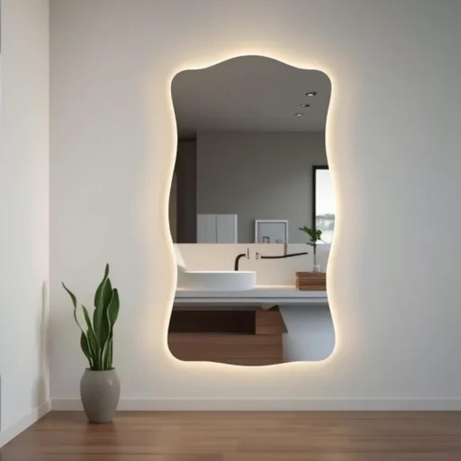 Large Led Full Size Wiggle Mirror Wavy Led Floor Mirror Full Body Floor ...