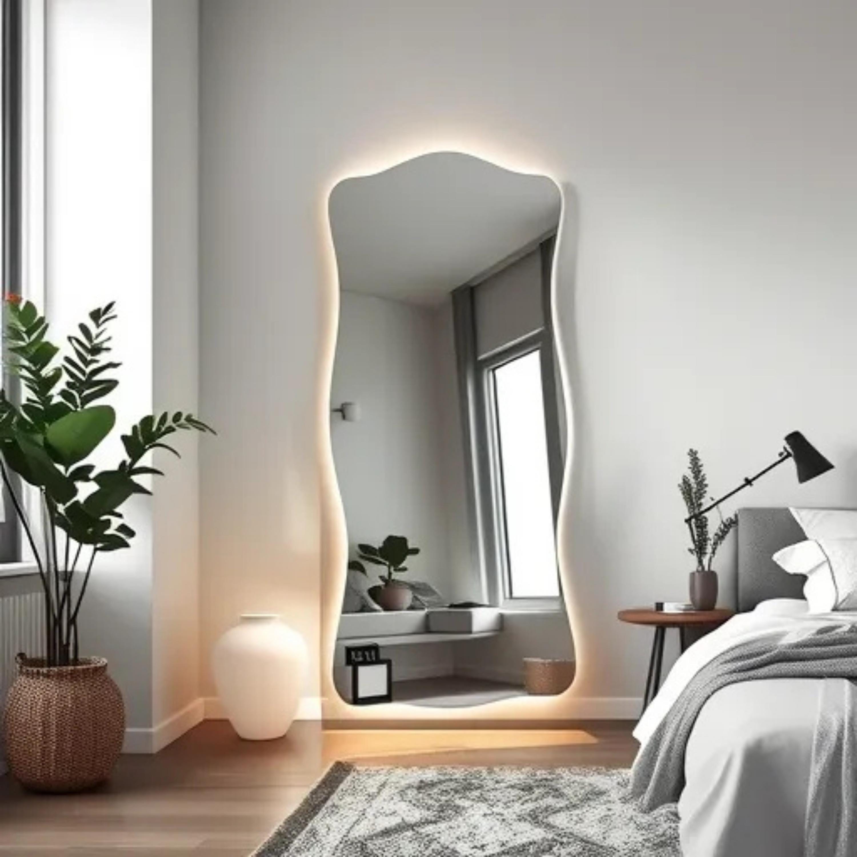 Large Led Full Size Wiggle Mirror Wavy Led Floor Mirror Full Body Floor ...