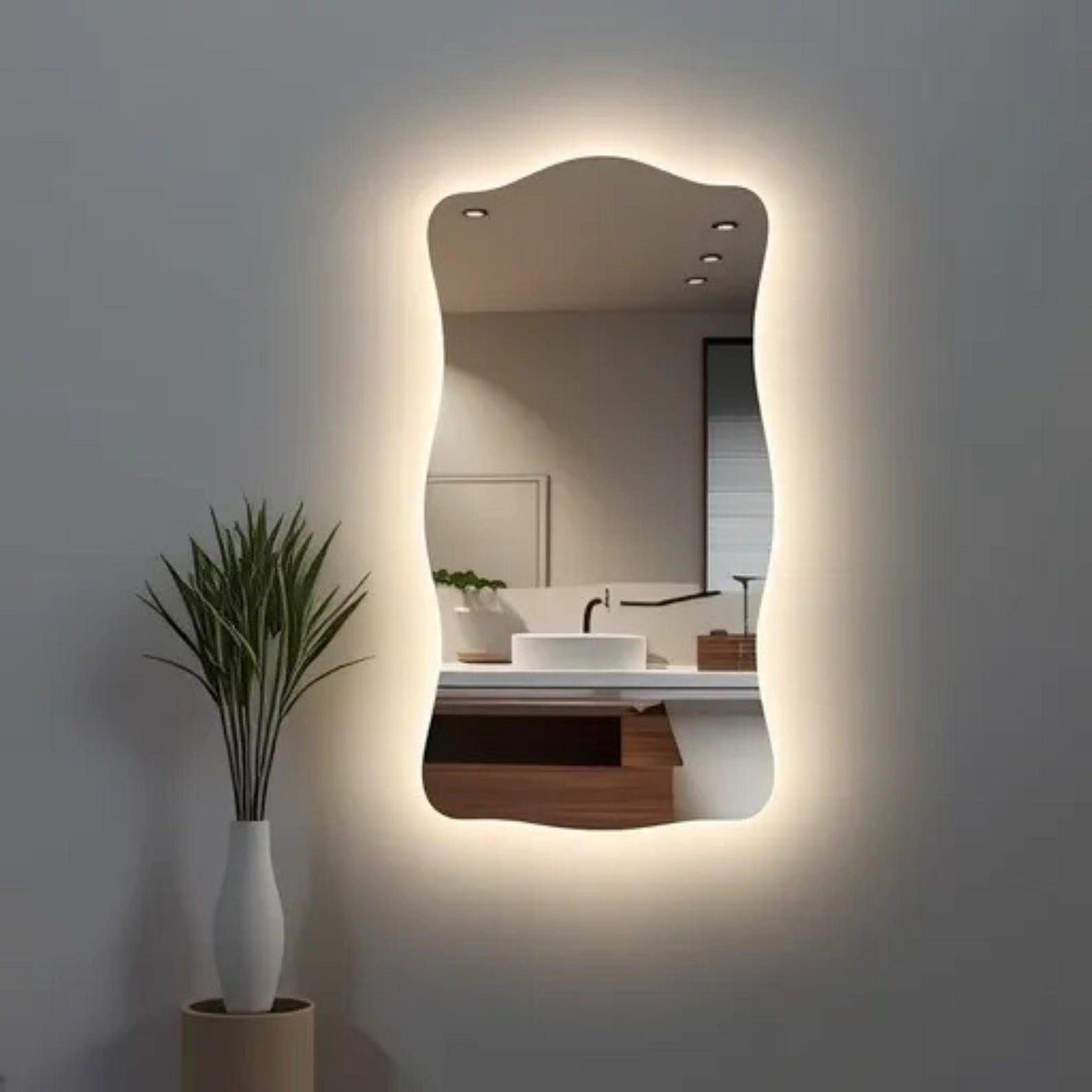 Large Led Full Size Wiggle Mirror Wavy Led Floor Mirror Full Body Floor ...