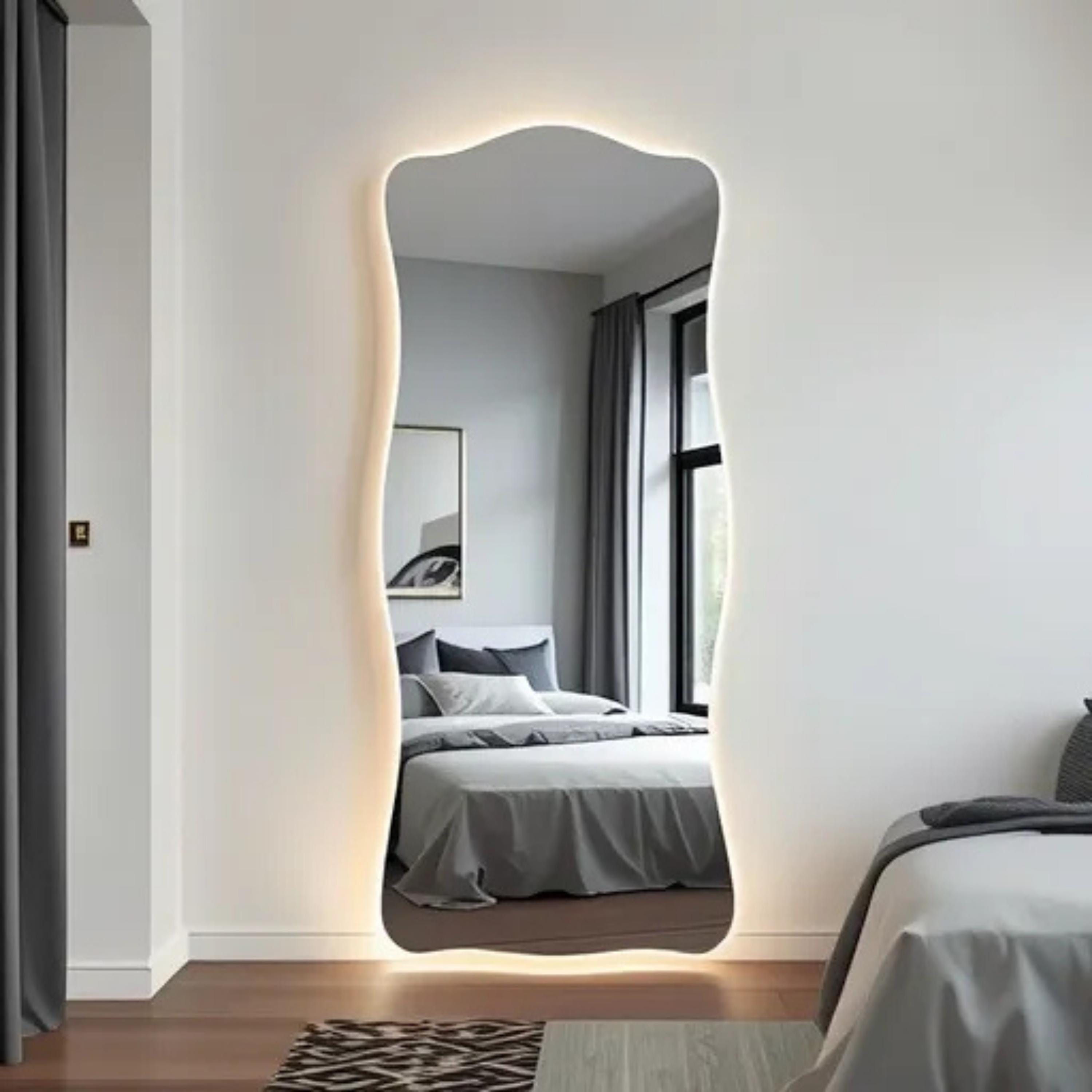Large Led Full Size Wiggle Mirror Wavy Led Floor Mirror Full Body Floor ...
