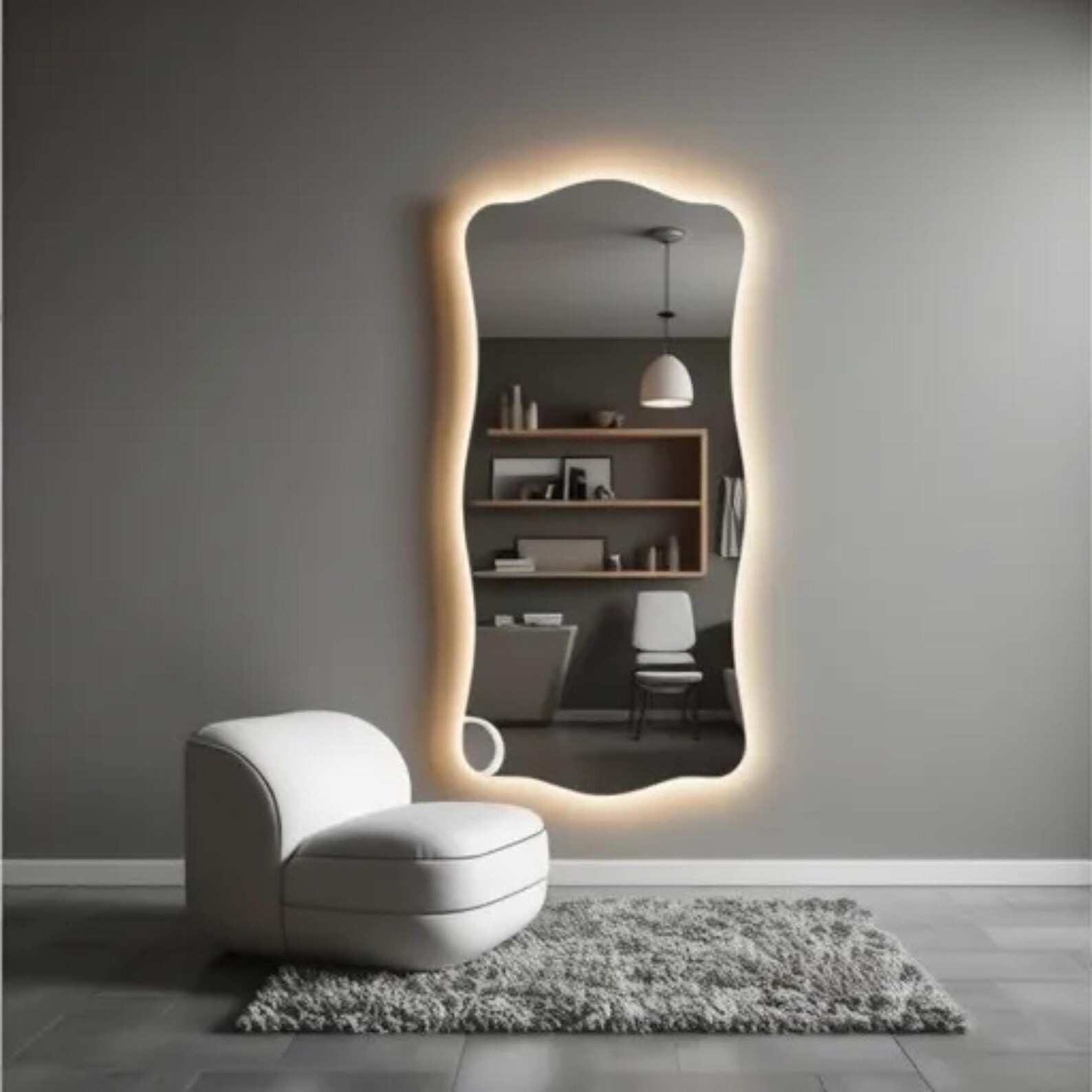 Large Led Full Size Wiggle Mirror Wavy Led Floor Mirror Full Body Floor ...