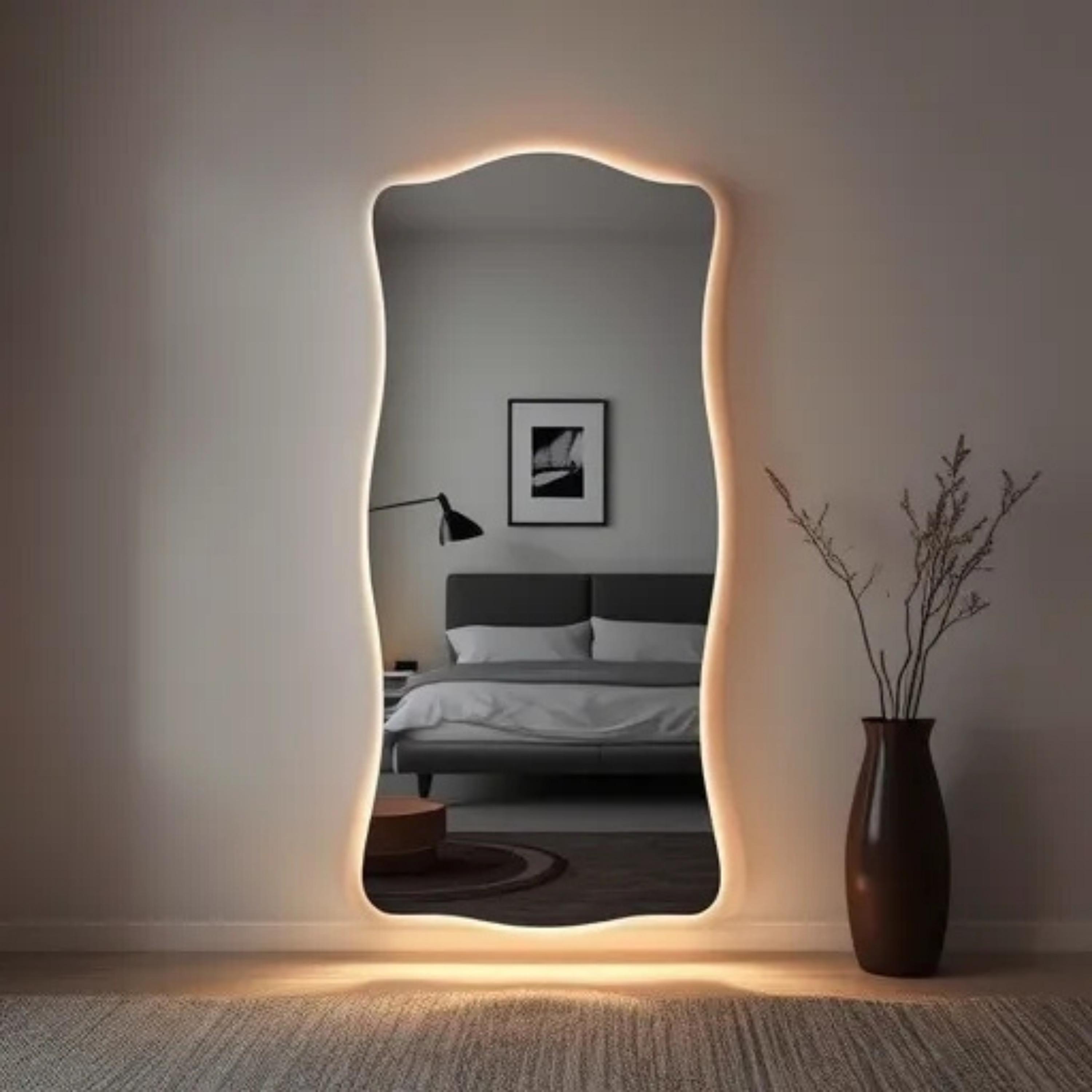 Large Led Full Size Wiggle Mirror Wavy Led Floor Mirror Full Body Floor ...