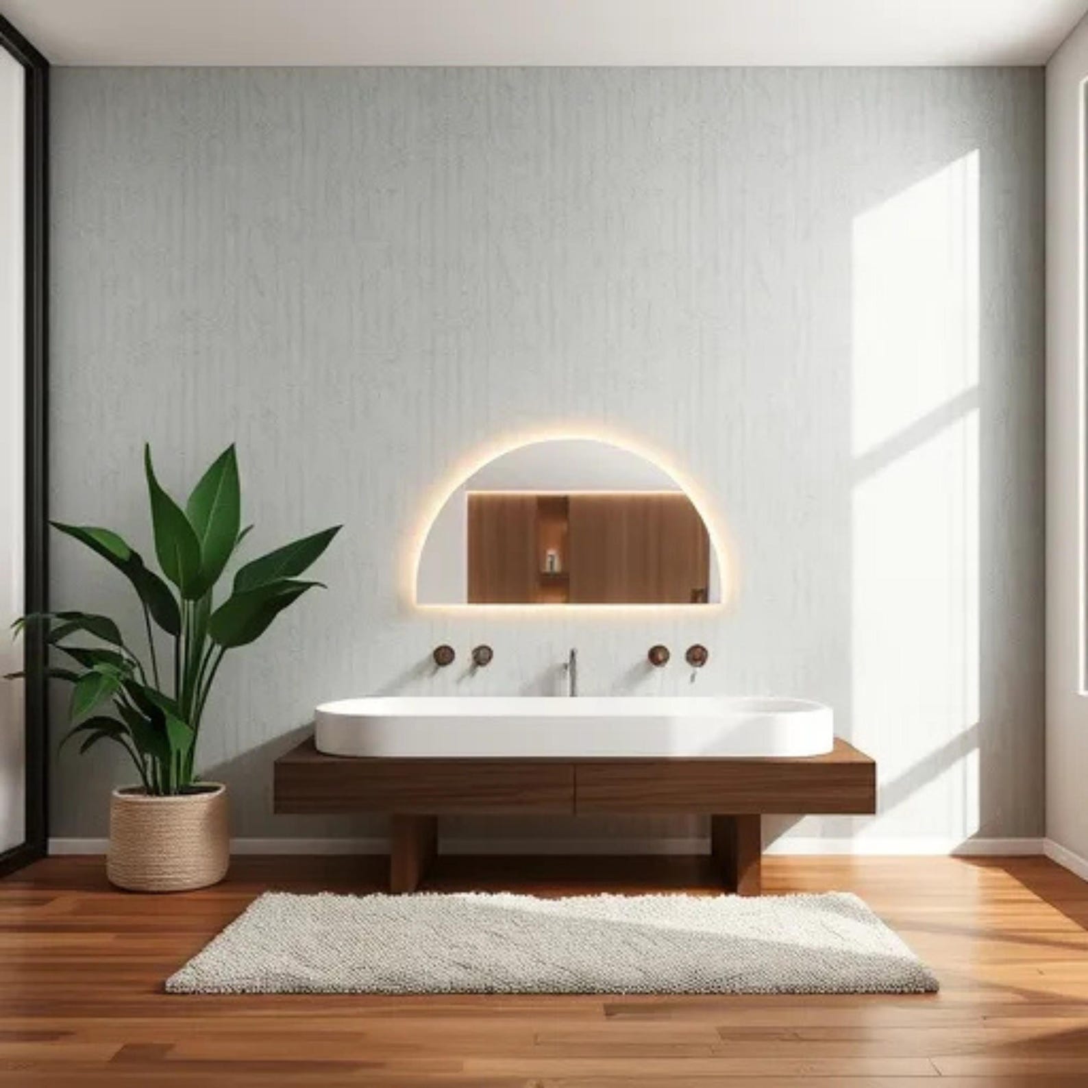 Half Round Led Illuminated Wall Mirror Bathroom Half Moon Decor Led ...