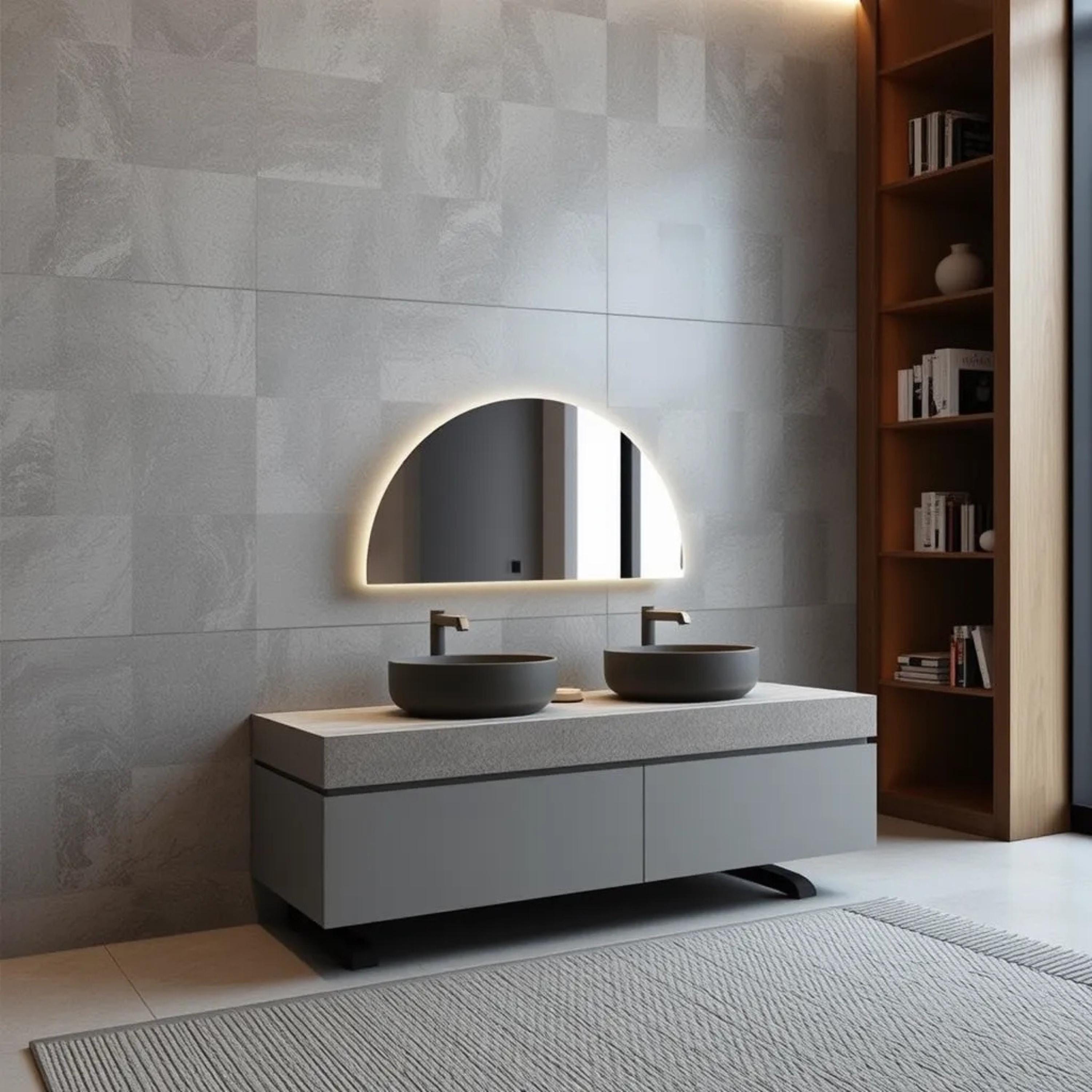 Half Round Led Illuminated Wall Mirror Bathroom Half Moon Decor Led ...