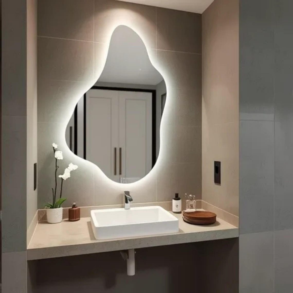 Led Light Wavy Mirror Custom Size Bathroom Unique Mirror Makeup Mirror ...