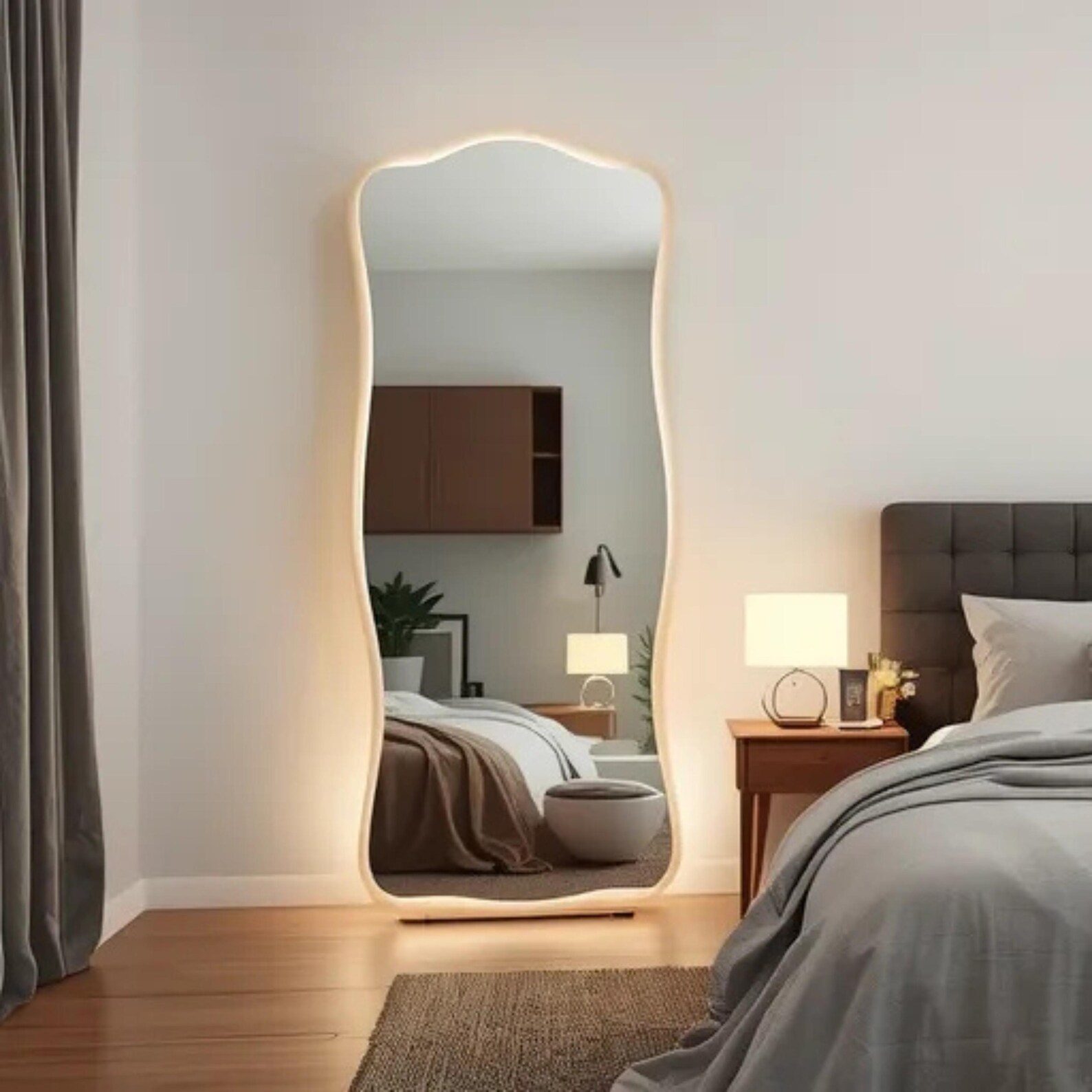 Large Led Full Size Wiggle Mirror Wavy Led Floor Mirror Full Body Floor ...