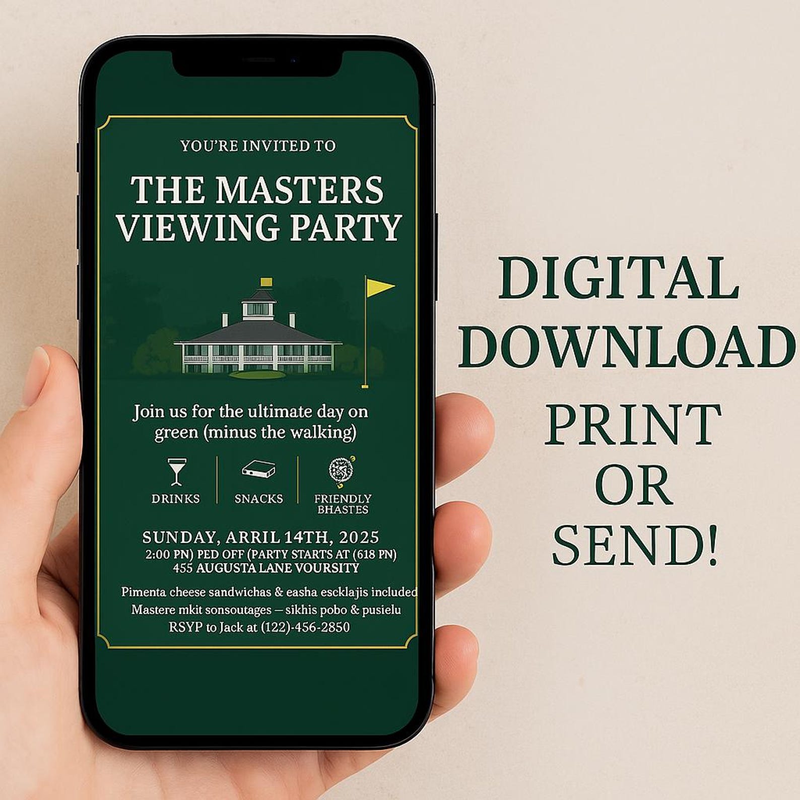 Masters Viewing Party Invitation | the Masters Party Invite | Augusta ...