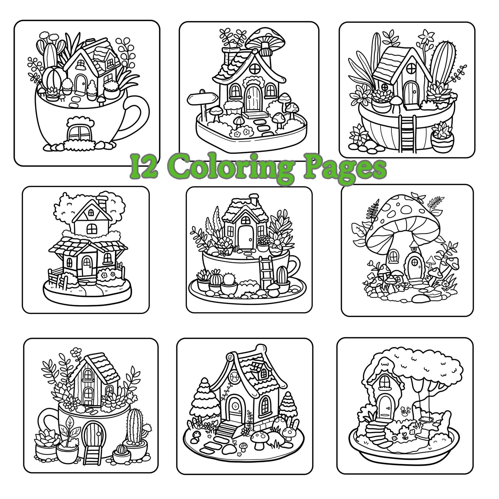 Bold and Easy Coloring Pages, Cute Mini Botanical Houses With Cozy ...