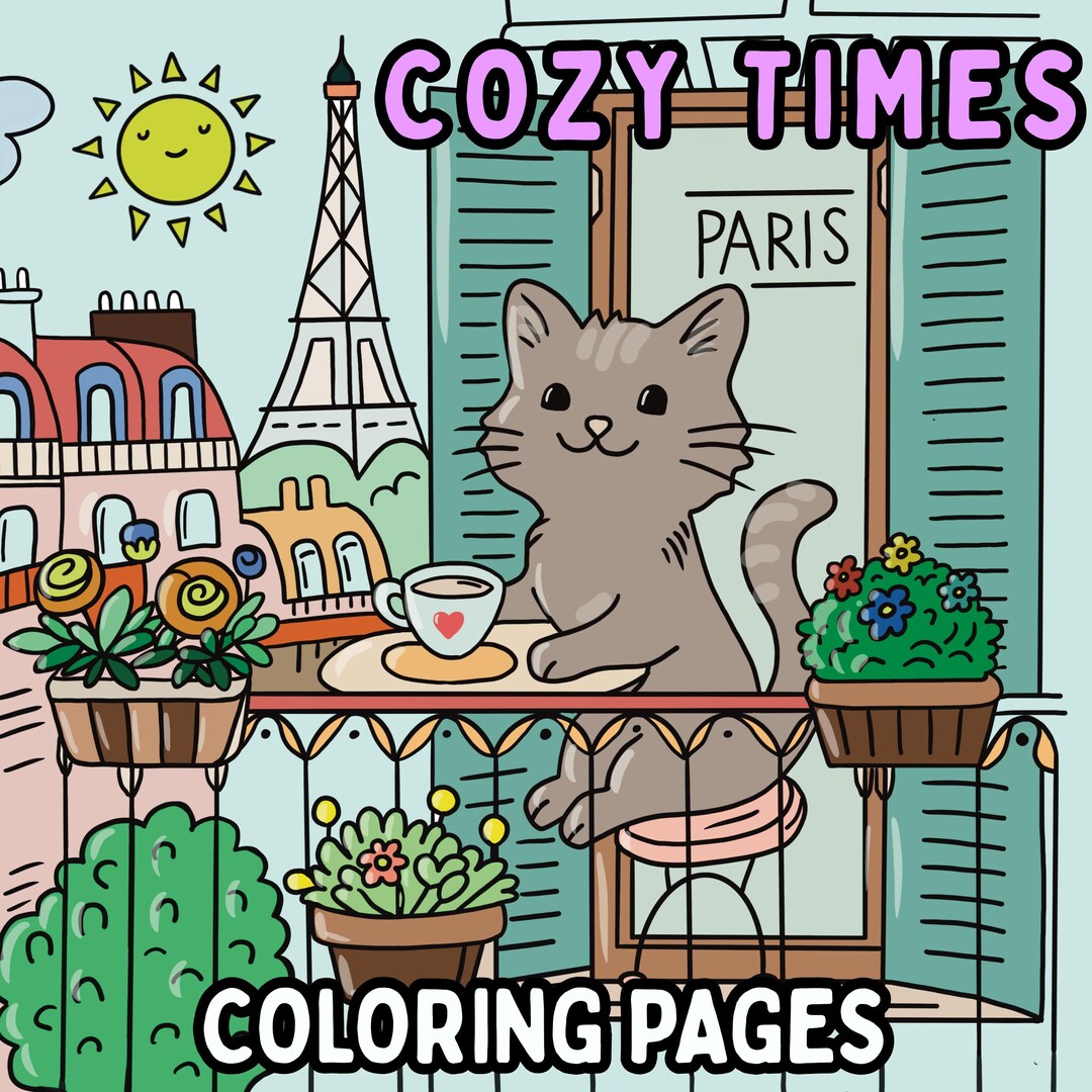 Cute Cat Coloring Images, Cozy Times Fun Scenes of Cat and Friends ...