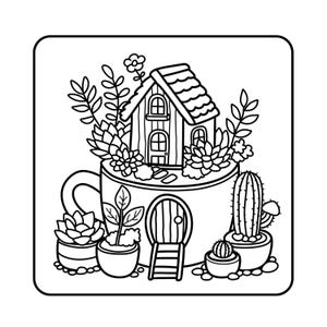 Bold and Easy Coloring Pages, Cute Mini Botanical Houses With Cozy ...