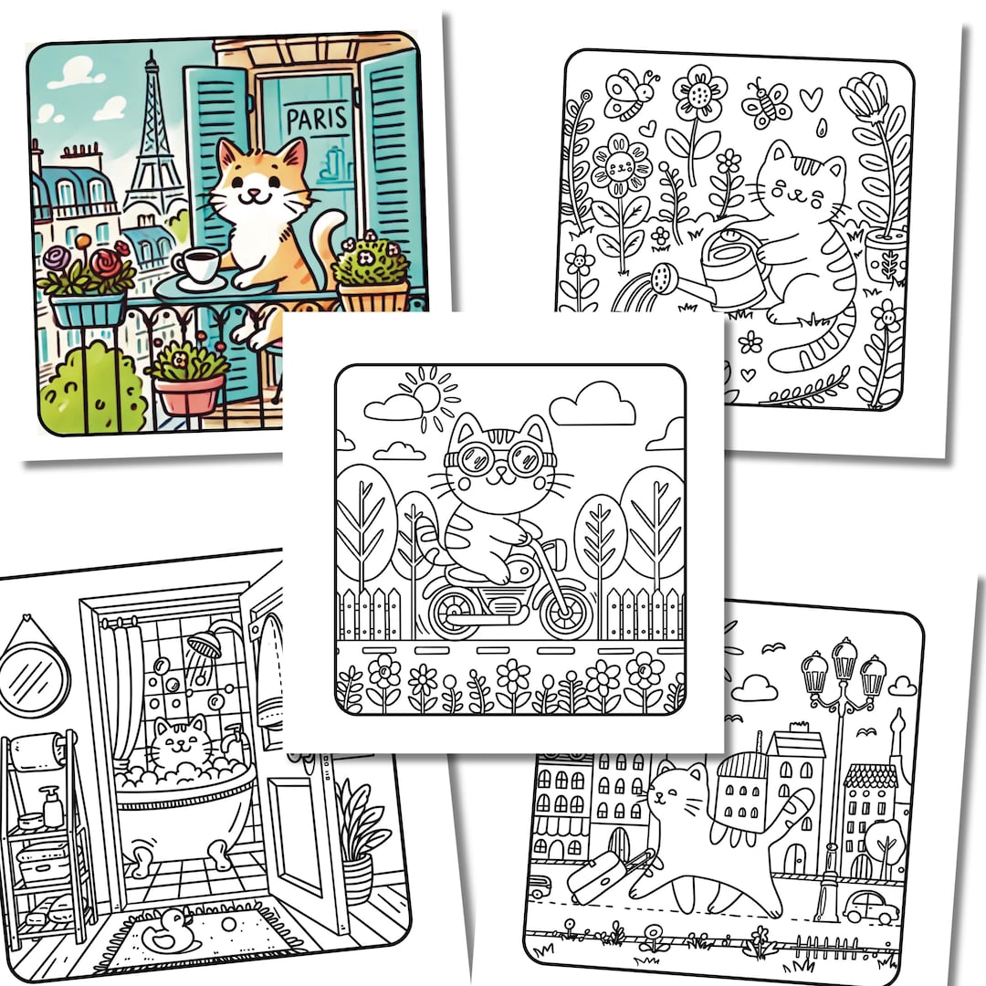 Cute Cat Coloring Pages, Cozy Times Fun Scenes of Cat and Friends ...