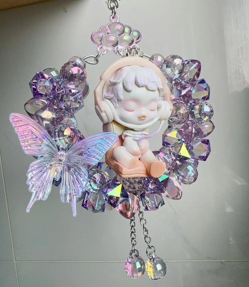 Purple Butterfly Pop Mart Doll Car Charms, Car Mirror Hanger, Wall ...