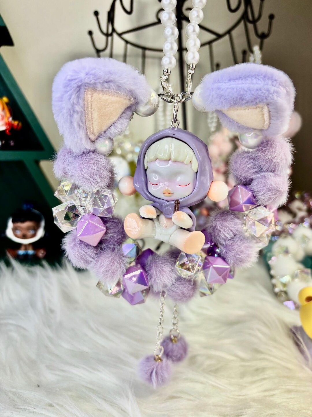 Purple Rabbit Pop Mart Doll Car Charm, Car Mirror Hanger, Wall Hanging ...