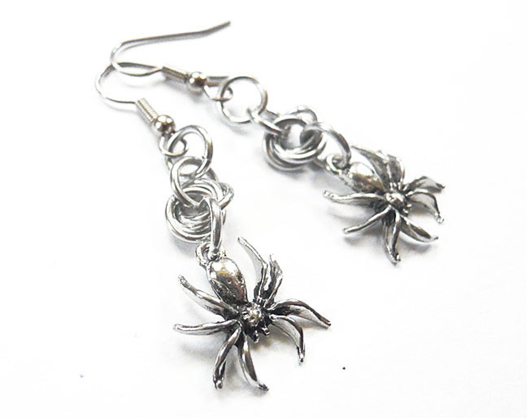 Silver Spider Earrings Gothic Spider Jewelry Chainmaille - Etsy