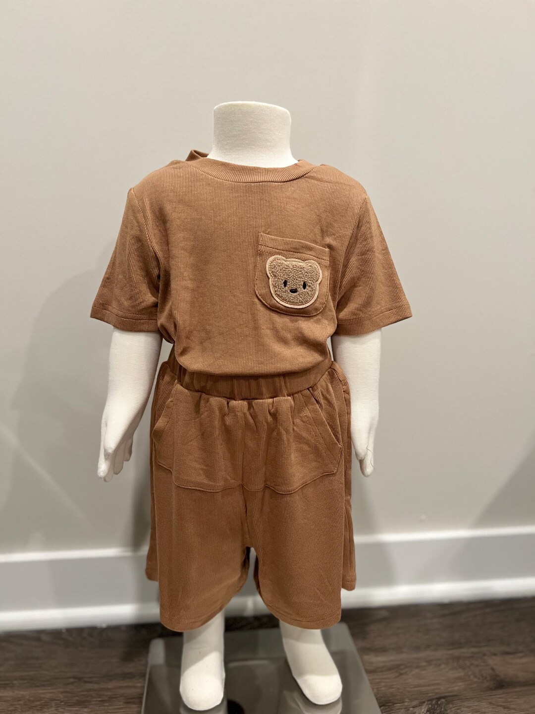 Brown Corduroy Two-piece Set With Bear Pocket Design - Etsy