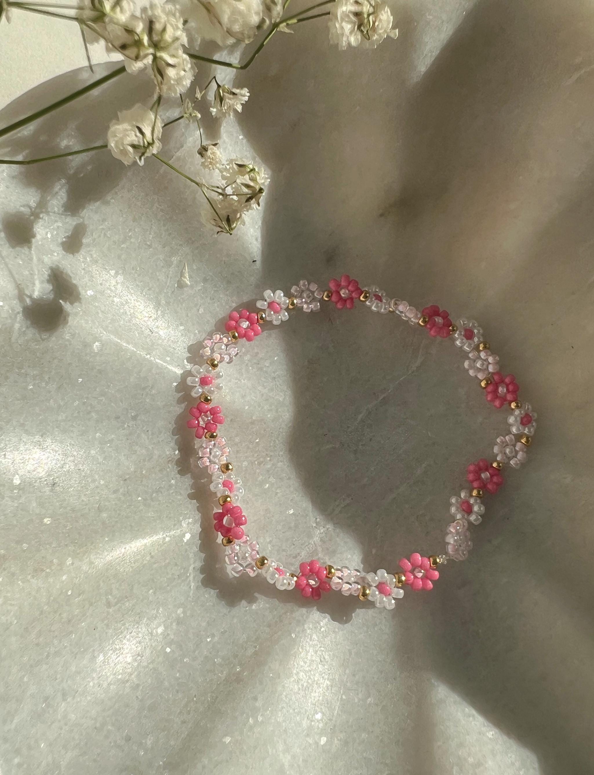 Flower Bead Bracelet | Simple Beaded Vibrant Daisy Chain Stretch Bangle ...