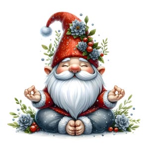 4 Meditating Gnomes Clipart - Watercolor Gnome Png - Peaceful Gnone ...