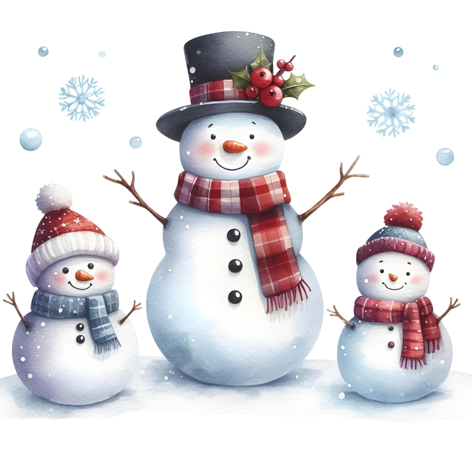 Festive Snowmen - Christmas Clipart - Watercolor Snowman - Cute Snowmen ...