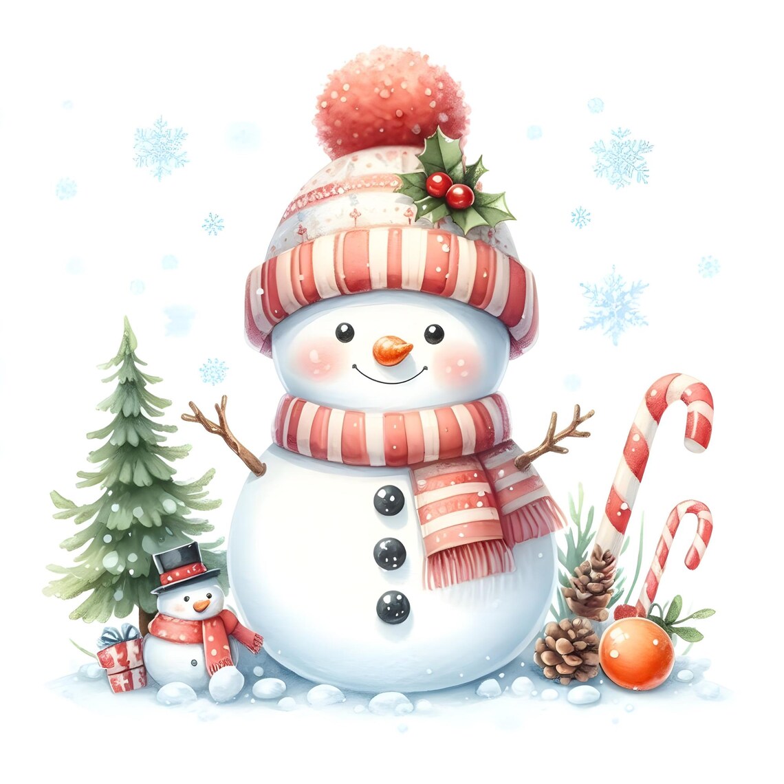 Festive Snowmen - Christmas Clipart - Watercolor Snowman - Cute Snowmen ...