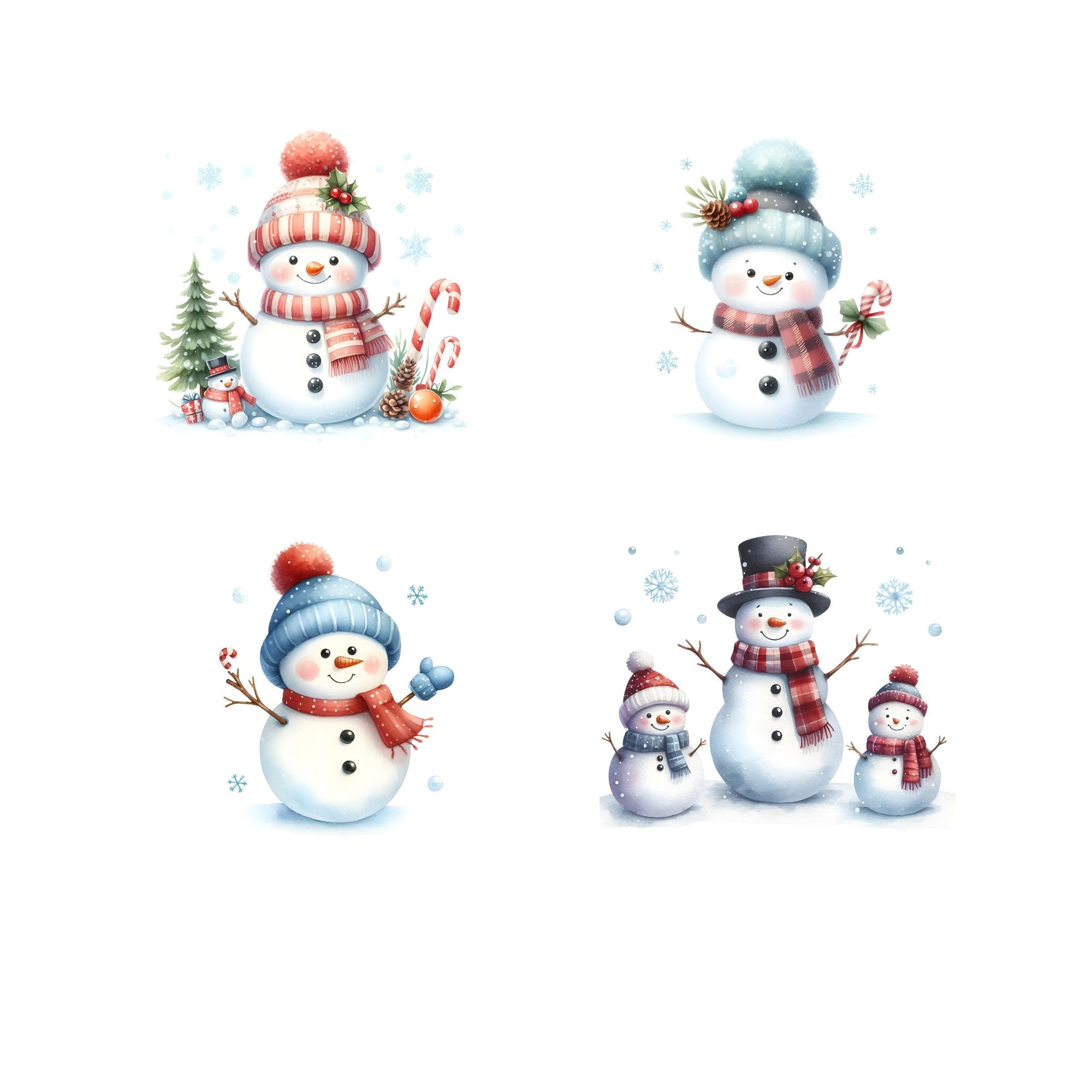 Festive Snowmen - Christmas Clipart - Watercolor Snowman - Cute Snowmen ...