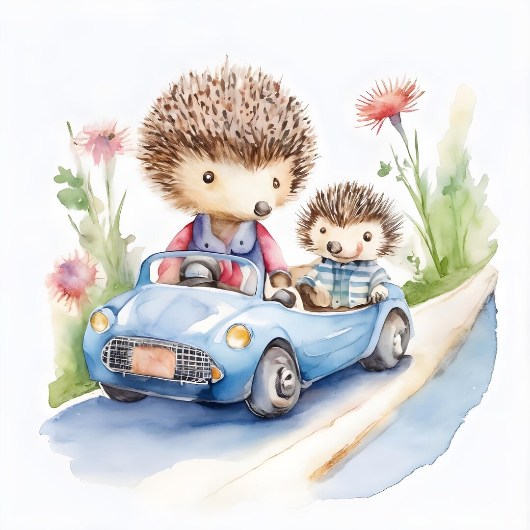 6 Hedgehog Watercolor Clipart Driving Hedgehog Cute Animals Driving Png ...