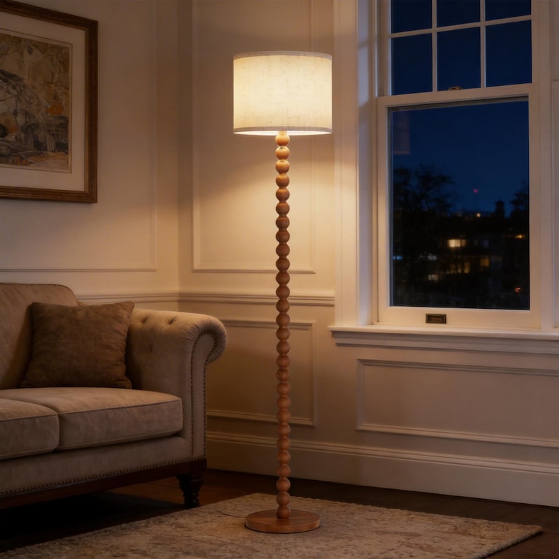 Linen and Wood Floor Lamp - Etsy