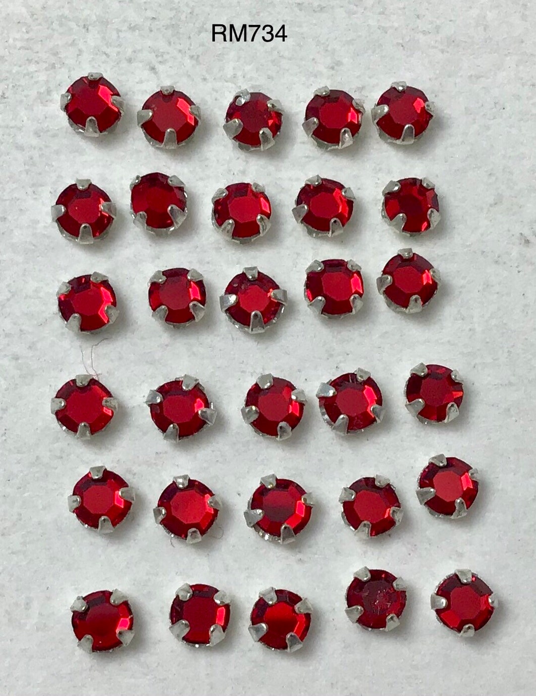 Vintage 3mm Rose Montee 2 Hole Sew Ons Light Siam Red Glass / Silver ...