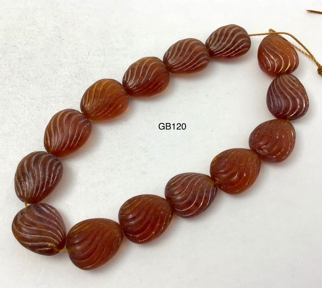 Vintage European Glass Beads Honey Color With Gold Metallic - Etsy