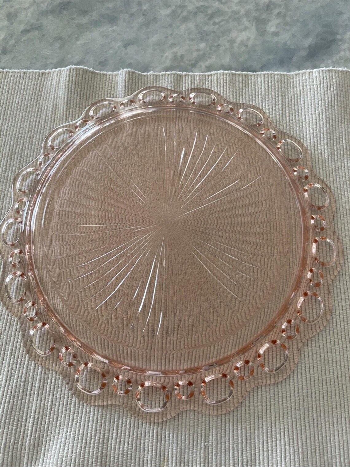 Anchor Hocking Old Colony Lace Edge Open Lace Pink 10 Inch Round Dinner ...