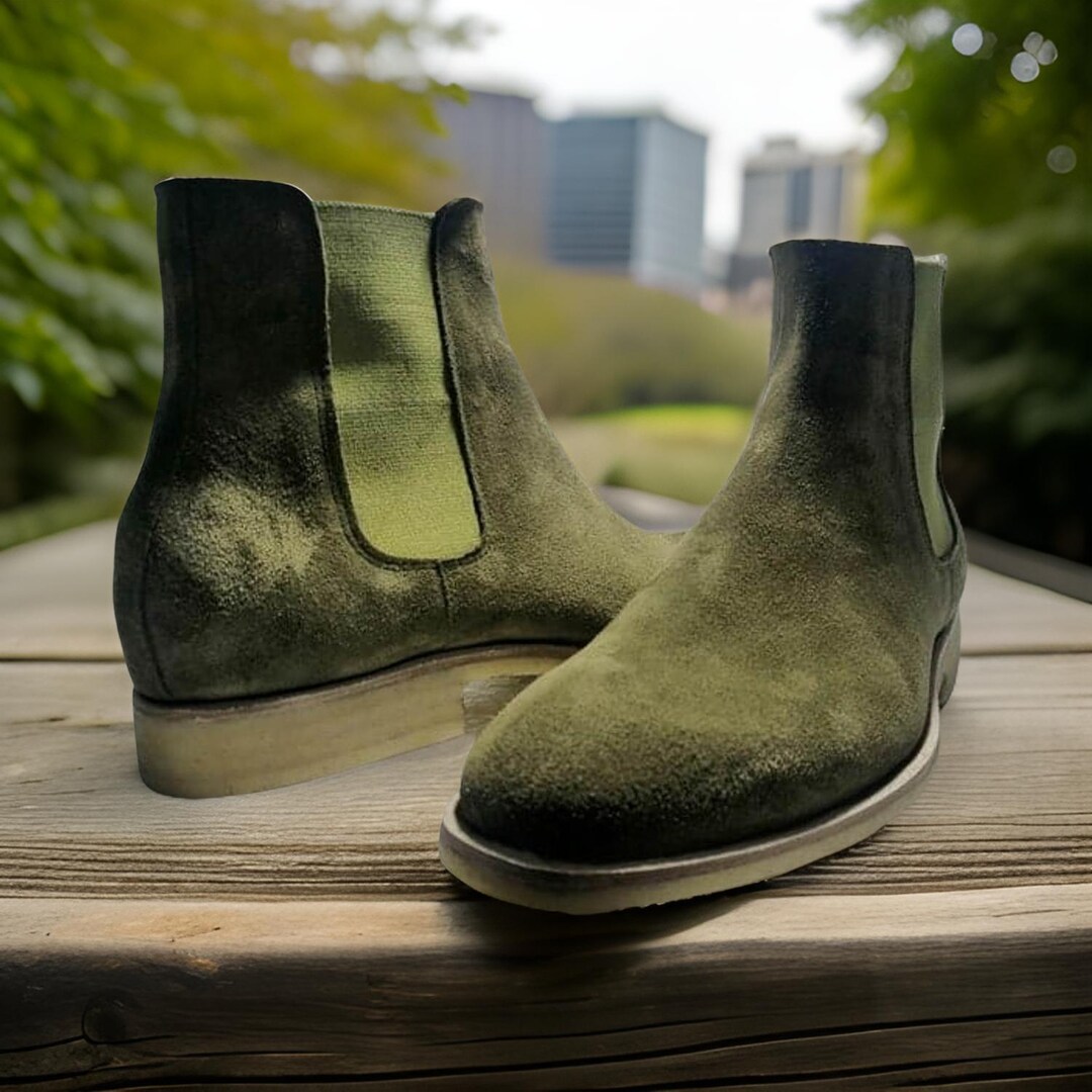 Bespoke Men Hand Crafted Green Suede Chelsea Ankle High Casual Boots - Etsy