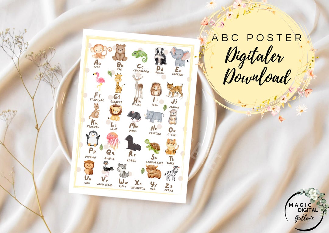 ABC Poster Alphabet Safari Animals Zoo Wild Animals DIN A4 Digital ...