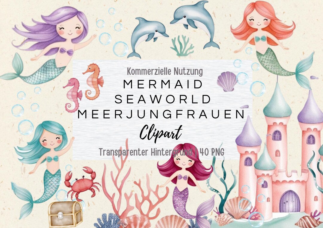 Watercolor Mermaid Clipart, Neutral Baby Boy Girl Clip Art, Mermaid ...