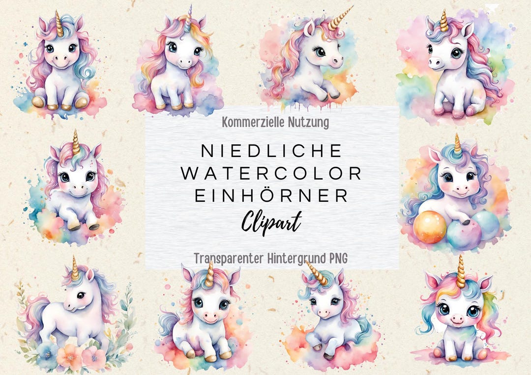 Watercolor Unicorn Clipart, Rainbow Unicorns - Magical Fairytale ...