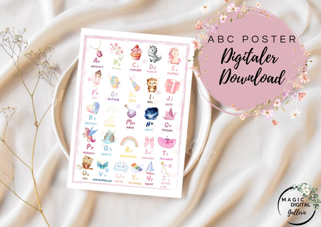 ABC Poster Alphabet Fairies & Unicorns DIN A4 Digital Download ...