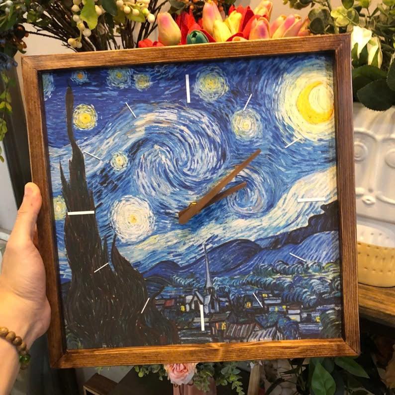 Van Gogh Starry Night Art Wooden Wall Clock, Decorative Clock Painting ...