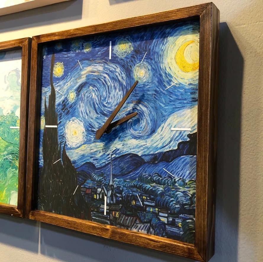 Van Gogh Starry Night Art Wooden Wall Clock, Decorative Clock Painting ...