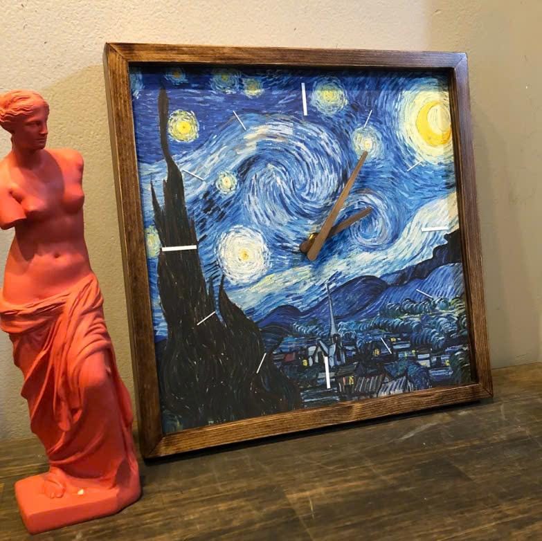 Van Gogh Starry Night Art Wooden Wall Clock, Decorative Clock Painting ...