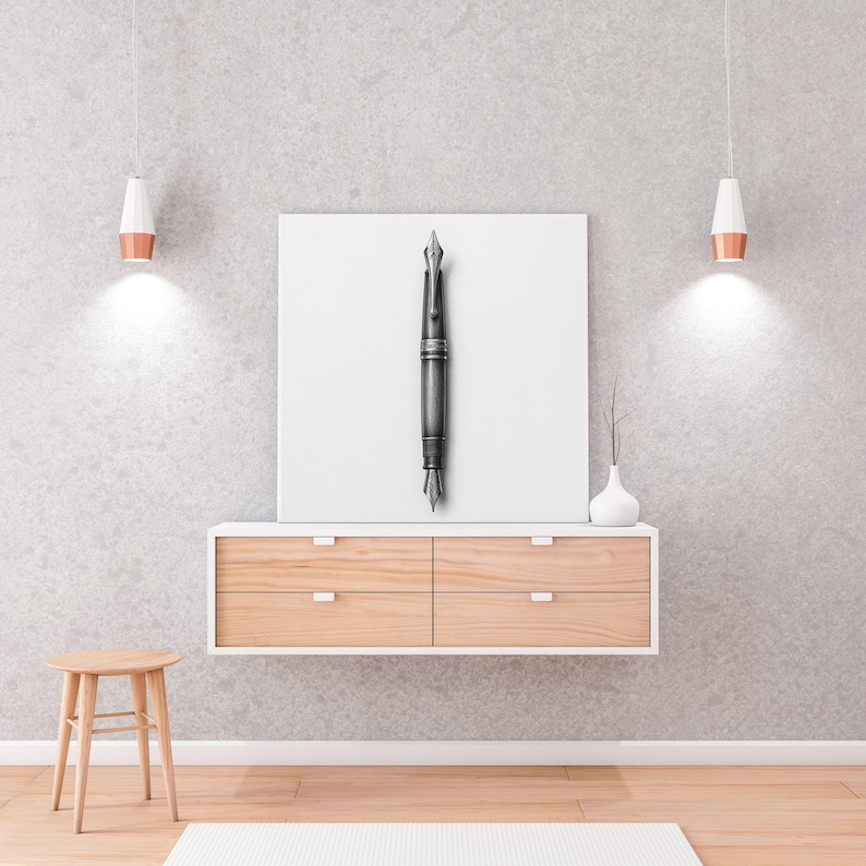 Square Classic Fountain Pen Sketch Art, Black and White Printable Wall ...