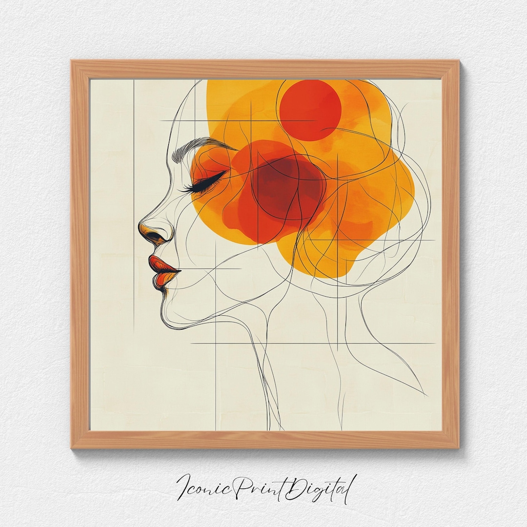Square Abstract Face Line Art Wall Art, Minimalist Intertwined Profiles ...