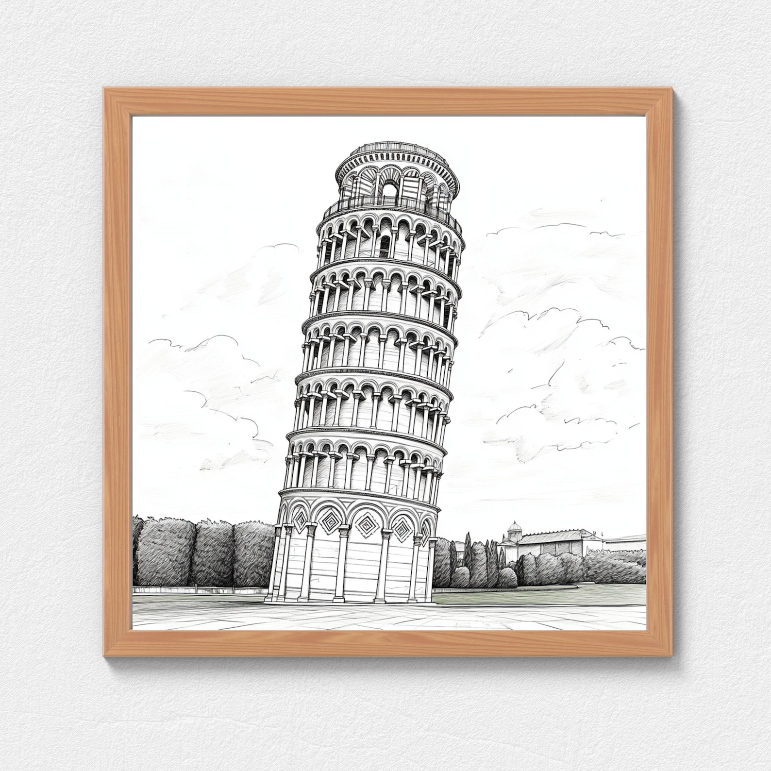 Square Italian Landmarks Sketch Art Set of 9, Black and White Printable ...