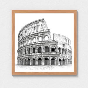 Square Italian Landmarks Sketch Art Set of 9, Black and White Printable ...