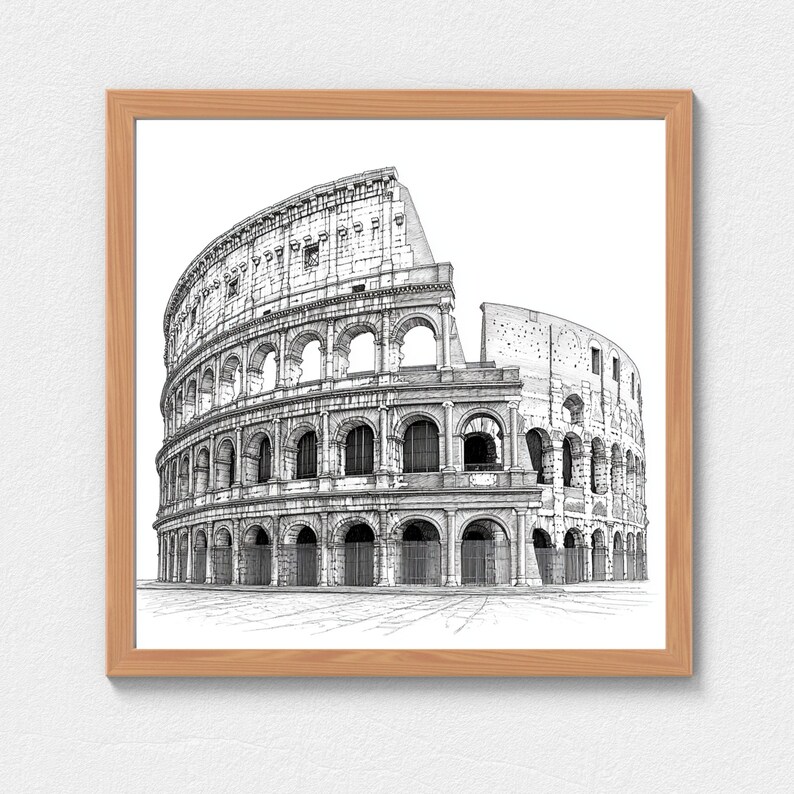 Square Italian Landmarks Sketch Art Set of 9, Black and White Printable ...