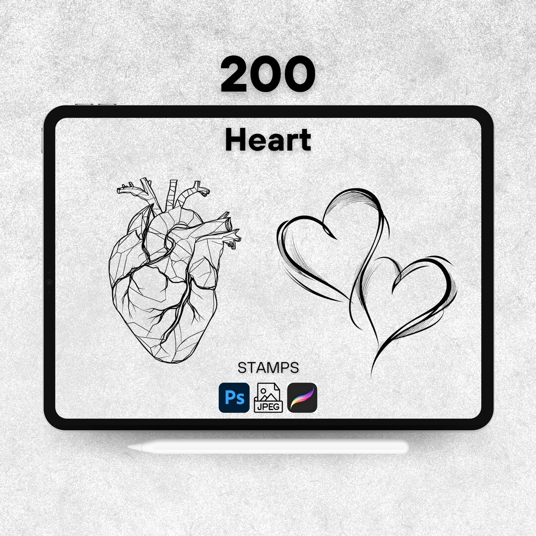 200 Hearts Procreate Stamps, Procreate Symbol Brushes, Photoshop Heart ...