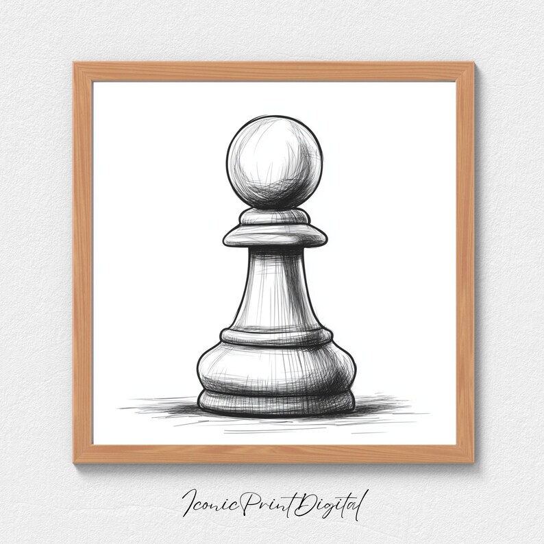 Square Pawn Chess Piece Sketch Art, Black and White Printable Wall Art ...
