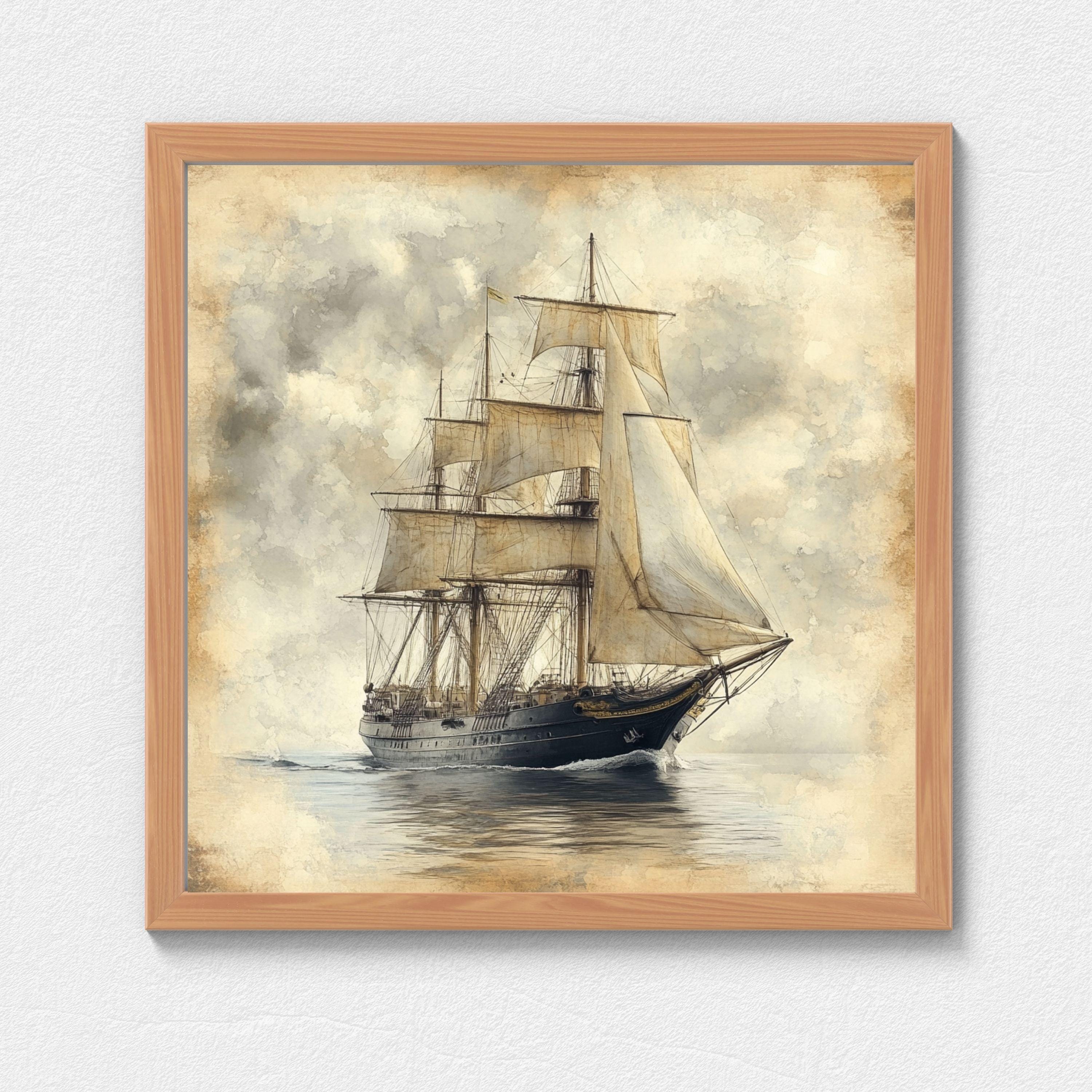 Square Vintage Maritime Art Set of 9, Printable Wall Art, Nautical ...